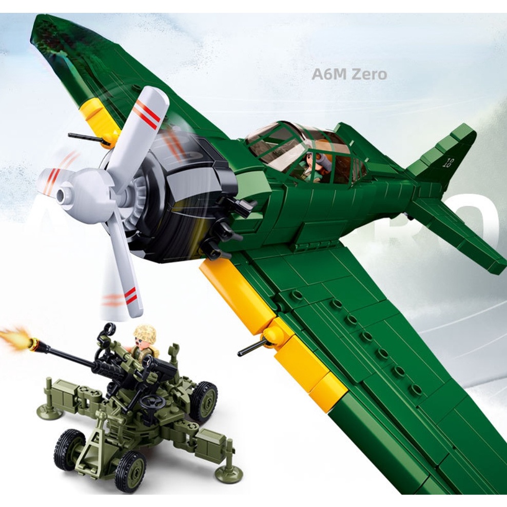 Mytopshop 560PCS MOC WW2 A6M Zero Air Fighter Aircraft Bofors Anti ...