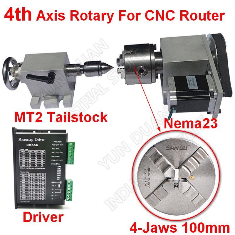 4 Axis Rotation A Axis Extend Rotary 4 Jaw 100mm Chuck&driver & Nema23 ...