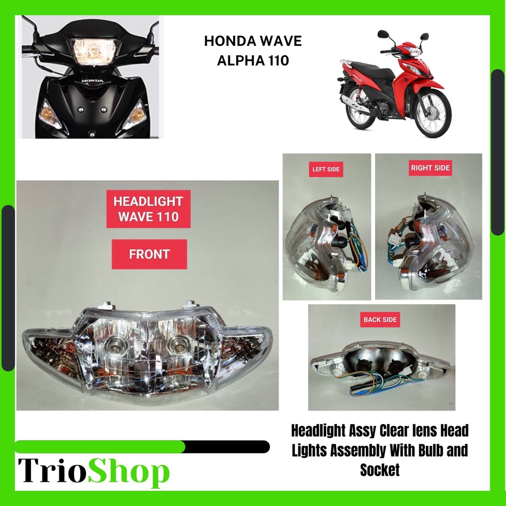 HONDA WAVE ALPHA 110 Headlight Assy Clear lens Head Lights Assembly ...