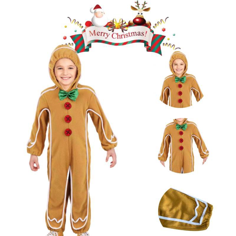 Kids Gingerbread Man Costume Cosplay Bodysuit Stage Performance Dress ...