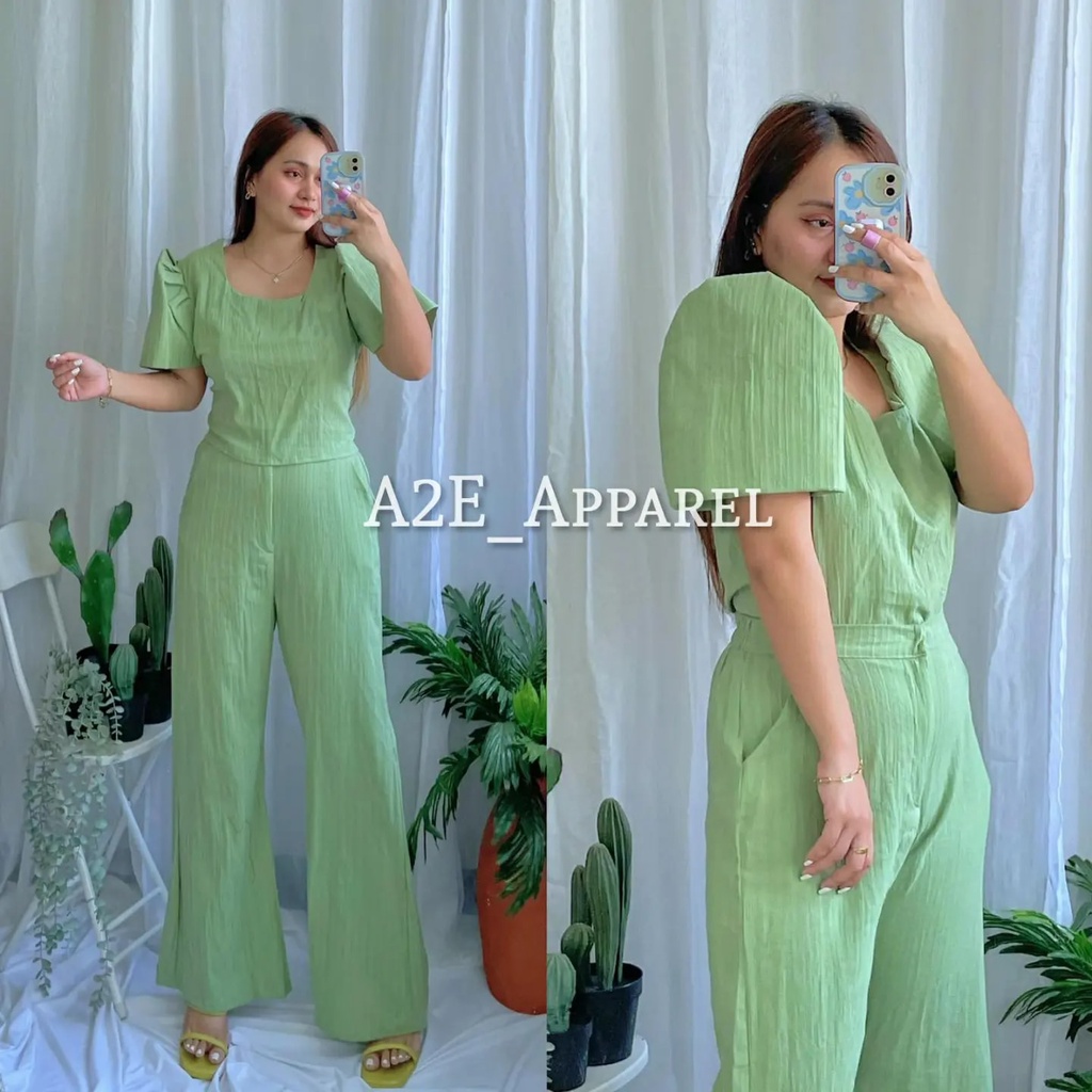 A2E | Carmela Terno | Modern Filipiniana Top with Pants Soft Pelon ...