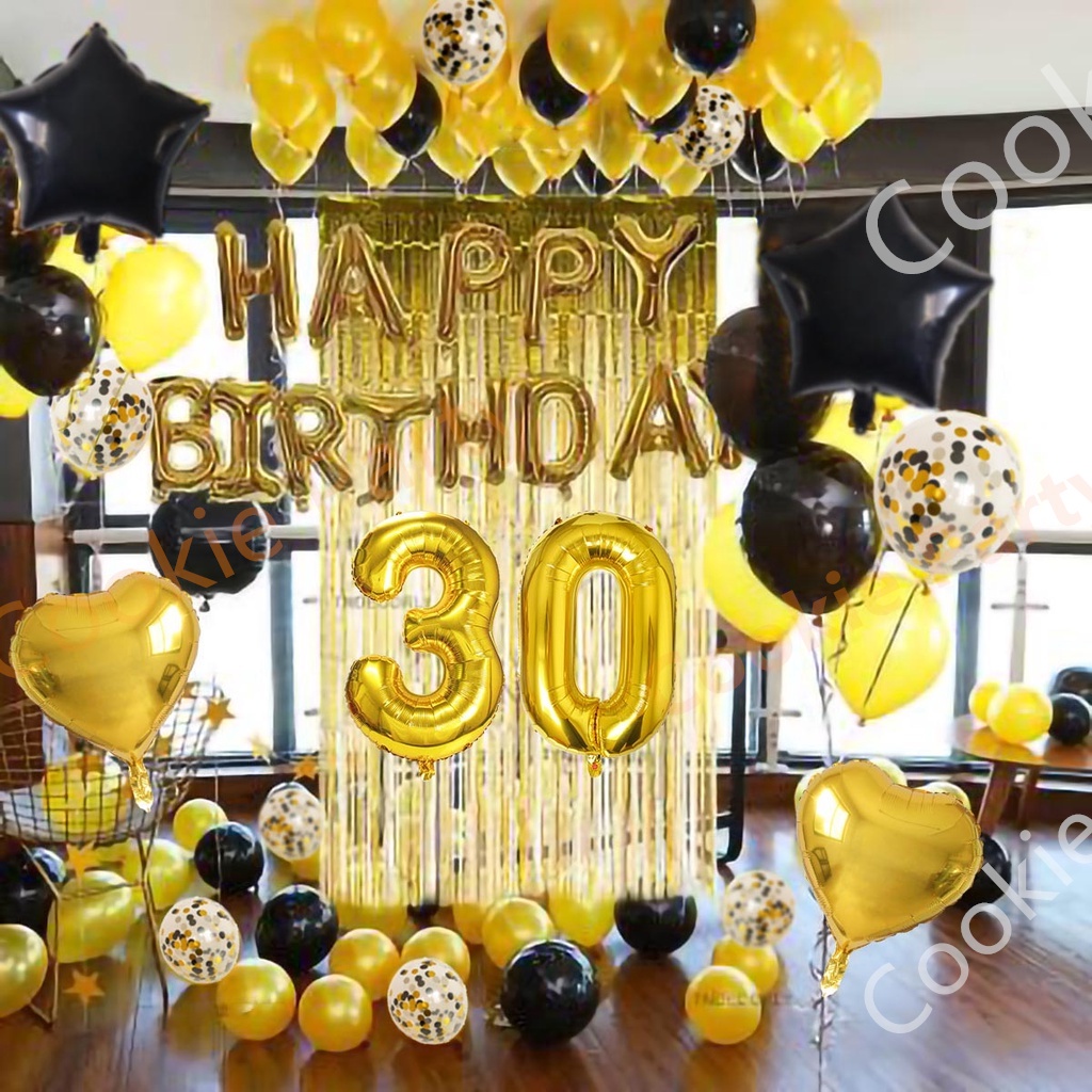 60pcs Gold Black Balloons Party Decorations 1-9th 18 25 30th 40 50 60 75th Years Old Adult Happy ...