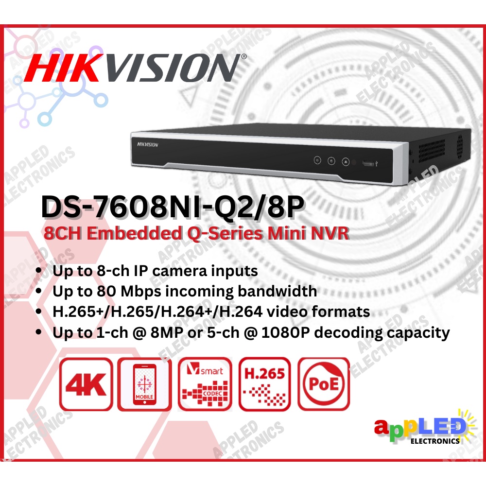 Hikvision DS-7608NI-Q2/8P 8CH 1U 8 PoE 4K NVR with 8 Built-in PoE Interfaces | Shopee Philippines