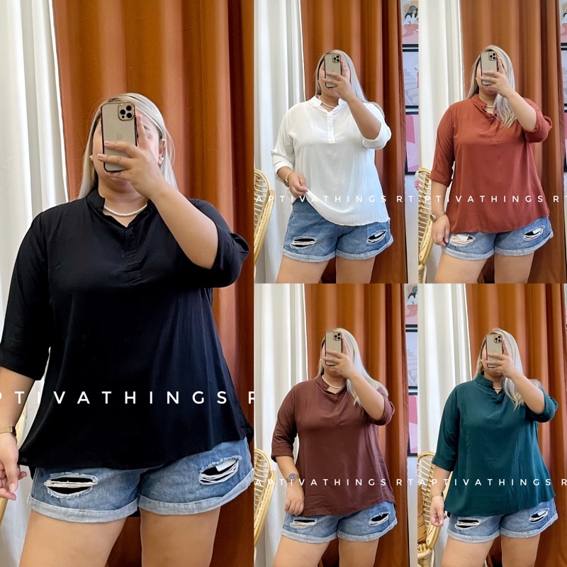 PLUS SIZE XL-3XL Gia Polo Top Long Back Blouse Linen/Challis ONHAND ...