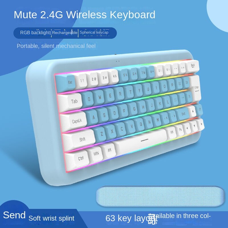 2.4G Gaming Wireless Keyboard 63-Key Film RGB Luminous Three-Mode ...