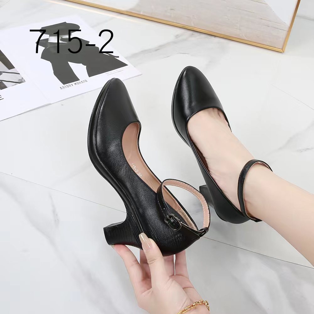 Bllack shoes women's classic work style black leather shoes 2n inches ...