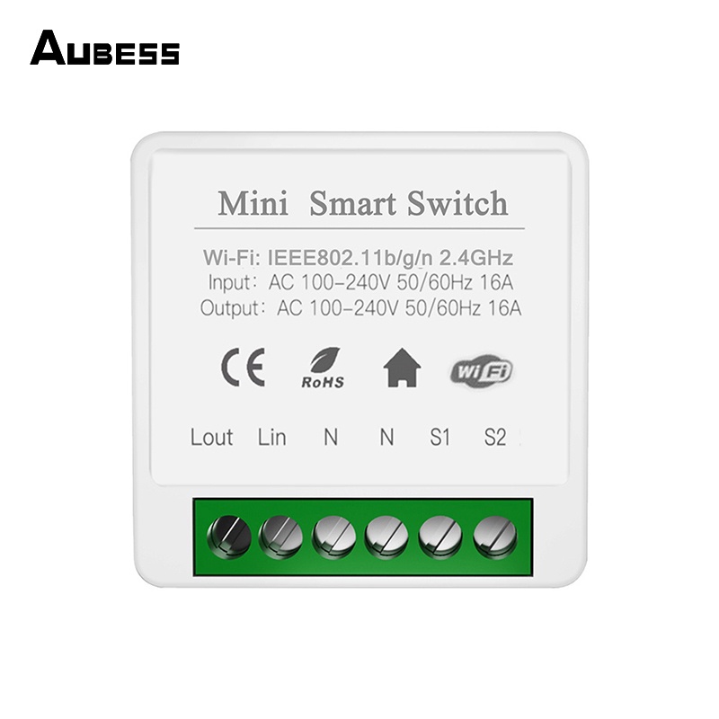 AUBESS Mini Wi-Fi Smart Switch Supported 2-Way Control Timer Wireless ...