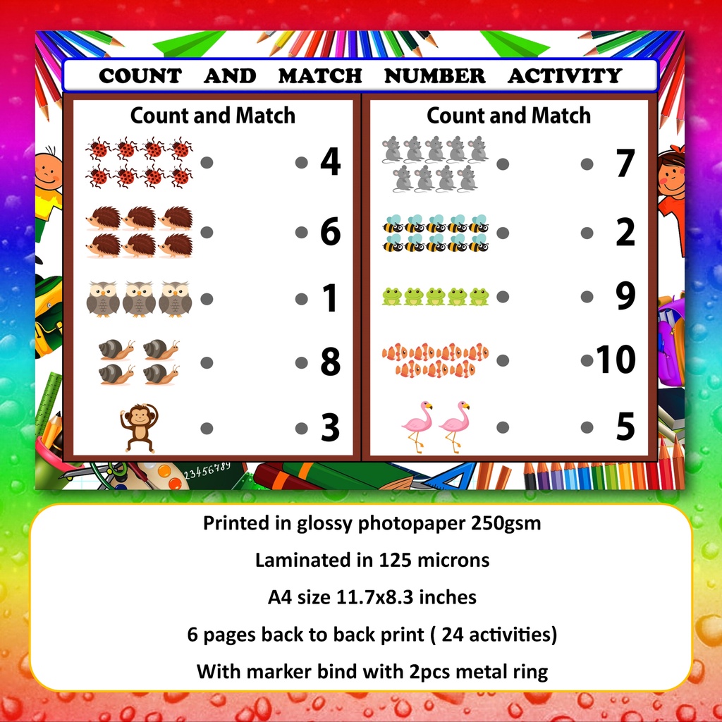 Educational chart activity match number laminated 6pages back to back ...