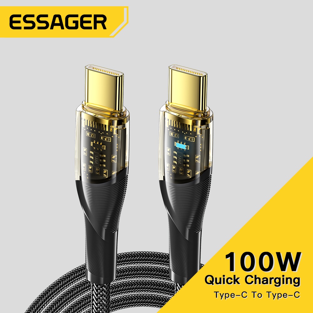 Essager PD 100w Type C to Type C cable with LED light 5A Usb C cable fast charging cord support ...