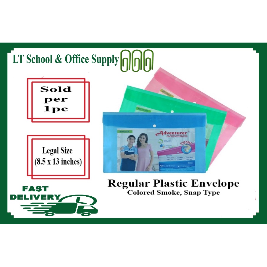 Adventurer Regular Plastic Envelope with Durable Snap Button Assorted ...