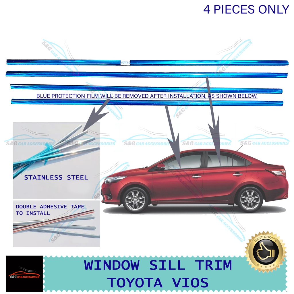 Toyota Vios 2013, 2014, 2015, 2016, 2017, 2018 Stainless Steel Window ...