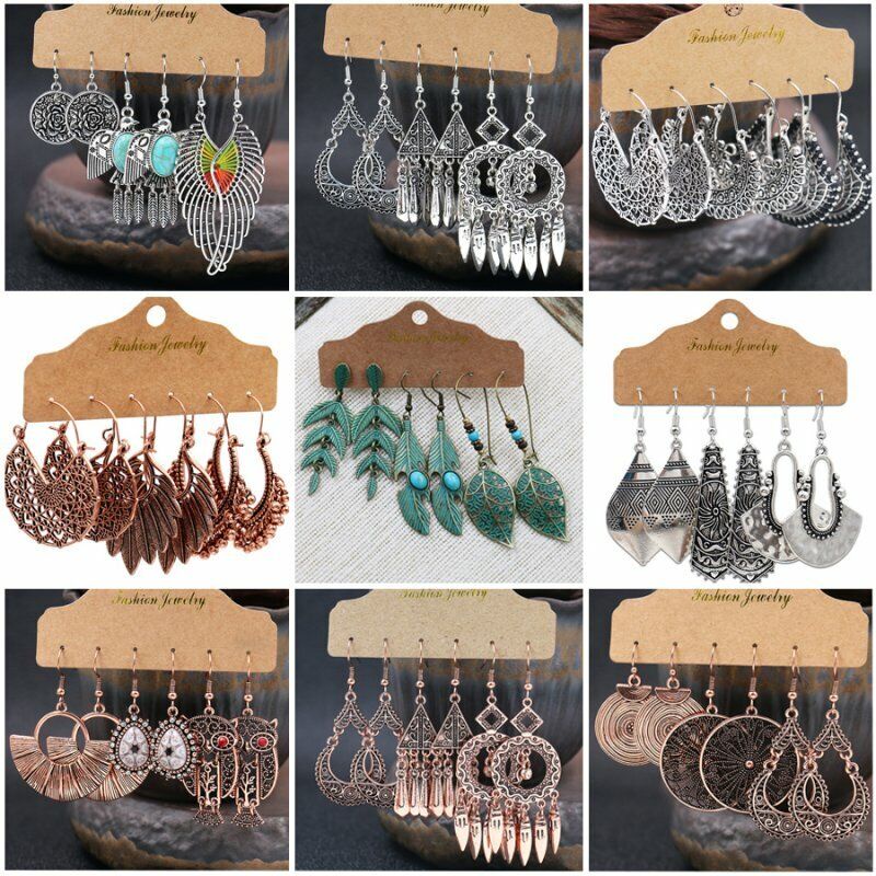 3Pairs Set Boho Gypsy Earrings Set For Women Tribal Ethnic Festival ...