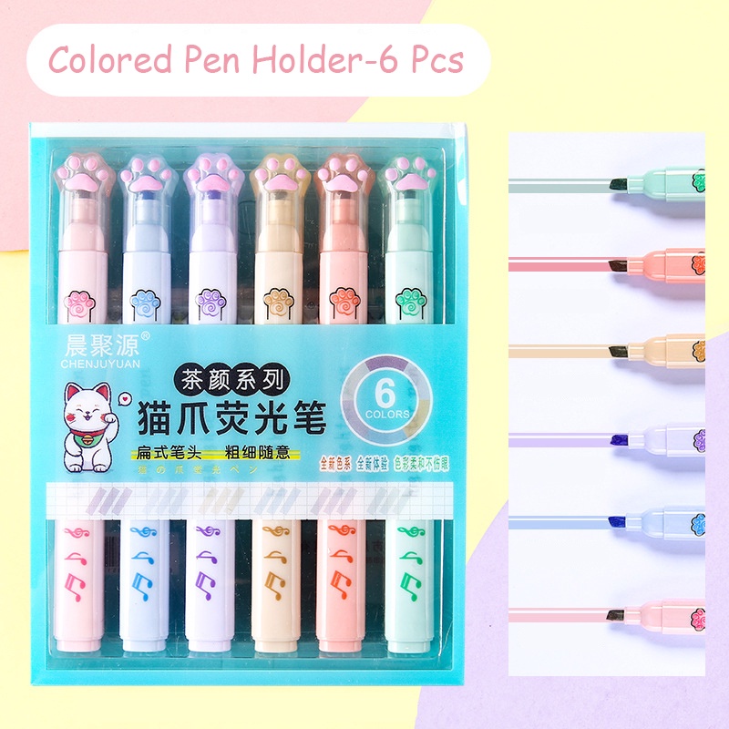 6PCS Highlighter Kawaii Marker Pen Set 6 Colors Slanted Tip Liquid Ink ...