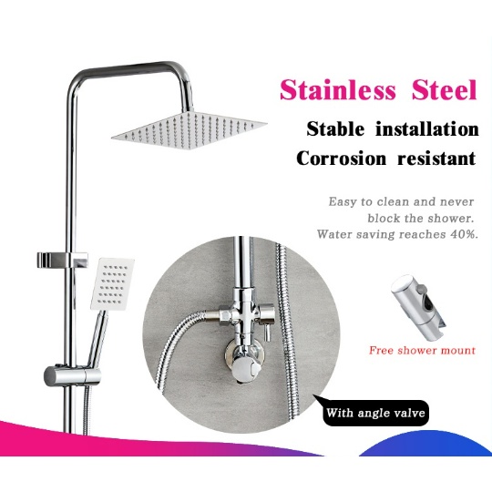 Shower Set 304 Stainless Steel Bathroom Shower height adjustable 2 in 1 ...