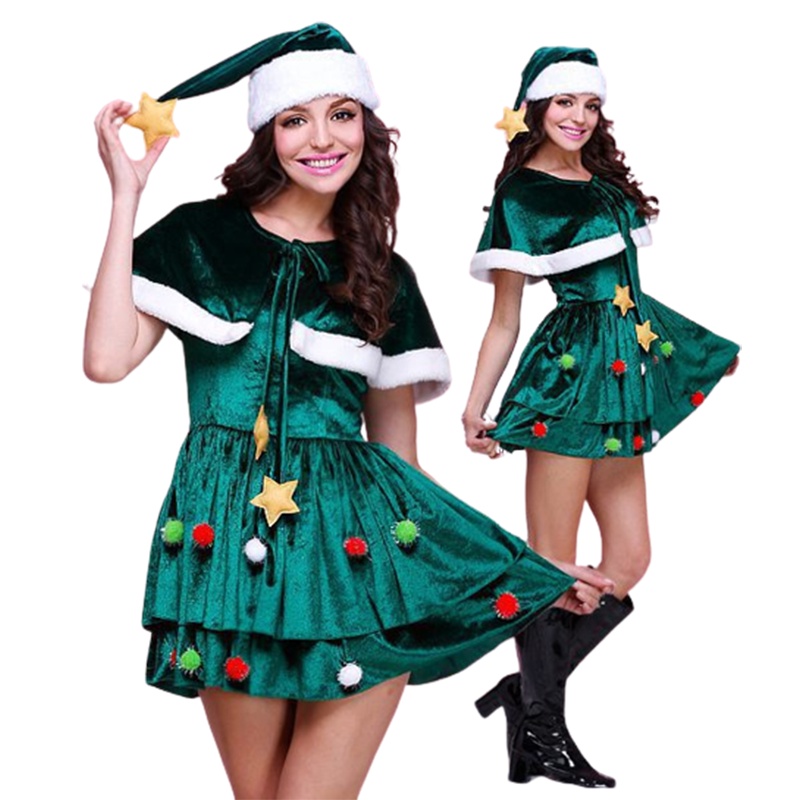 Gorgeous Women Christmas Tree Cosplay Costume Plus Size Xmas Dress ...