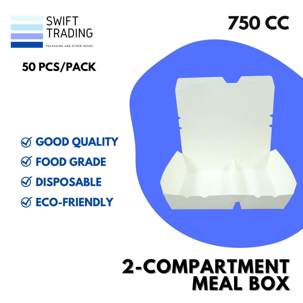 Paper Meal Box 2 Divisions Takeout Box 750cc 50pcs per order White Eco ...