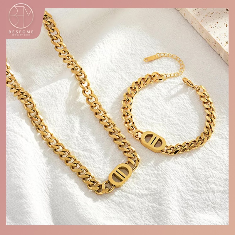 BESFOME Popular Double D Letter Thick Chain Titanium Steel Necklace ...