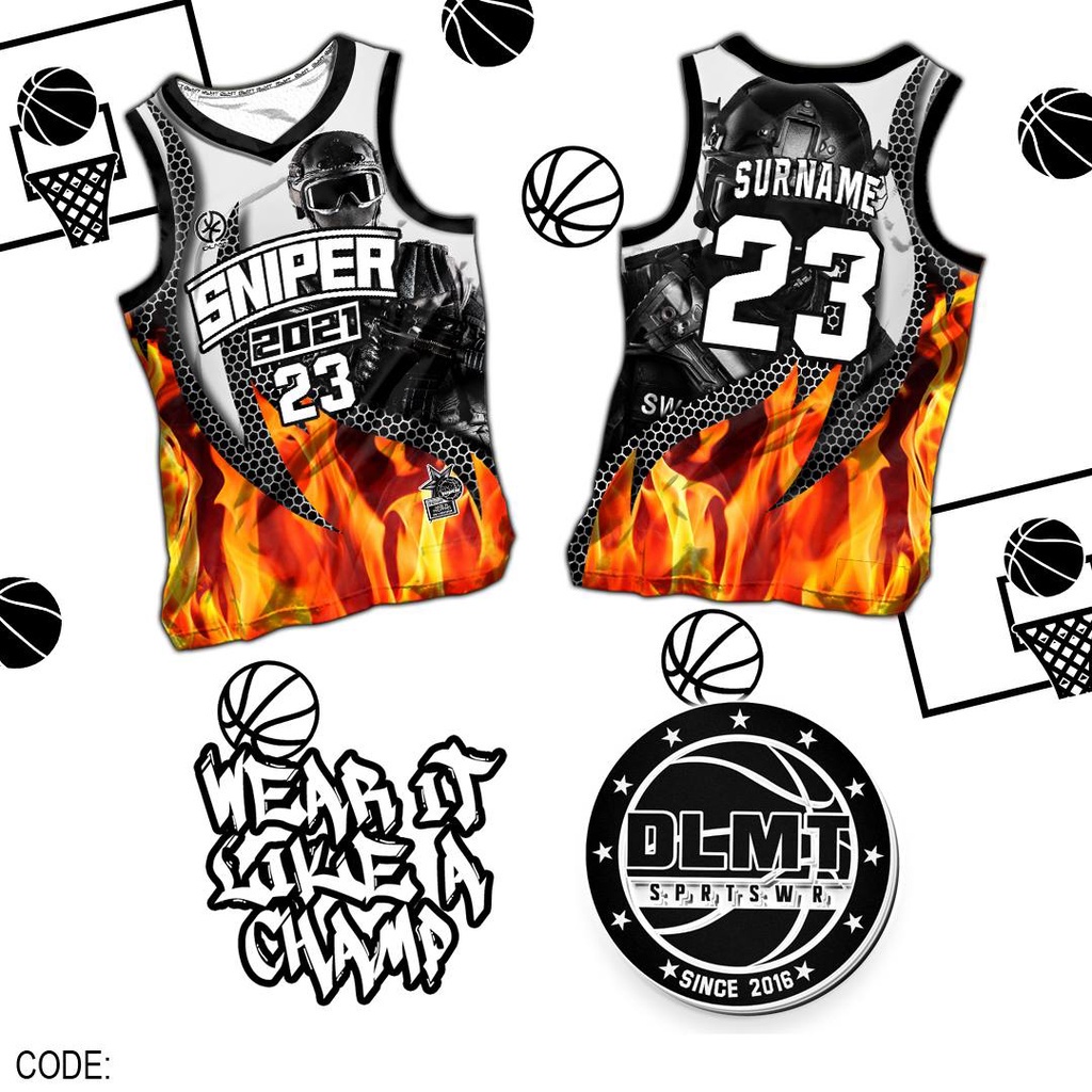 Basketball Jersey for Men Customized Name SNIPER - FIRE - CODE DLMT350 ...