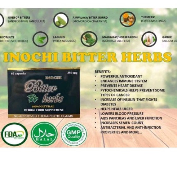 INOCHI BITTER HERBS FOOD SUPPLEMENT 350mg Blister Pack of 60s | Shopee ...