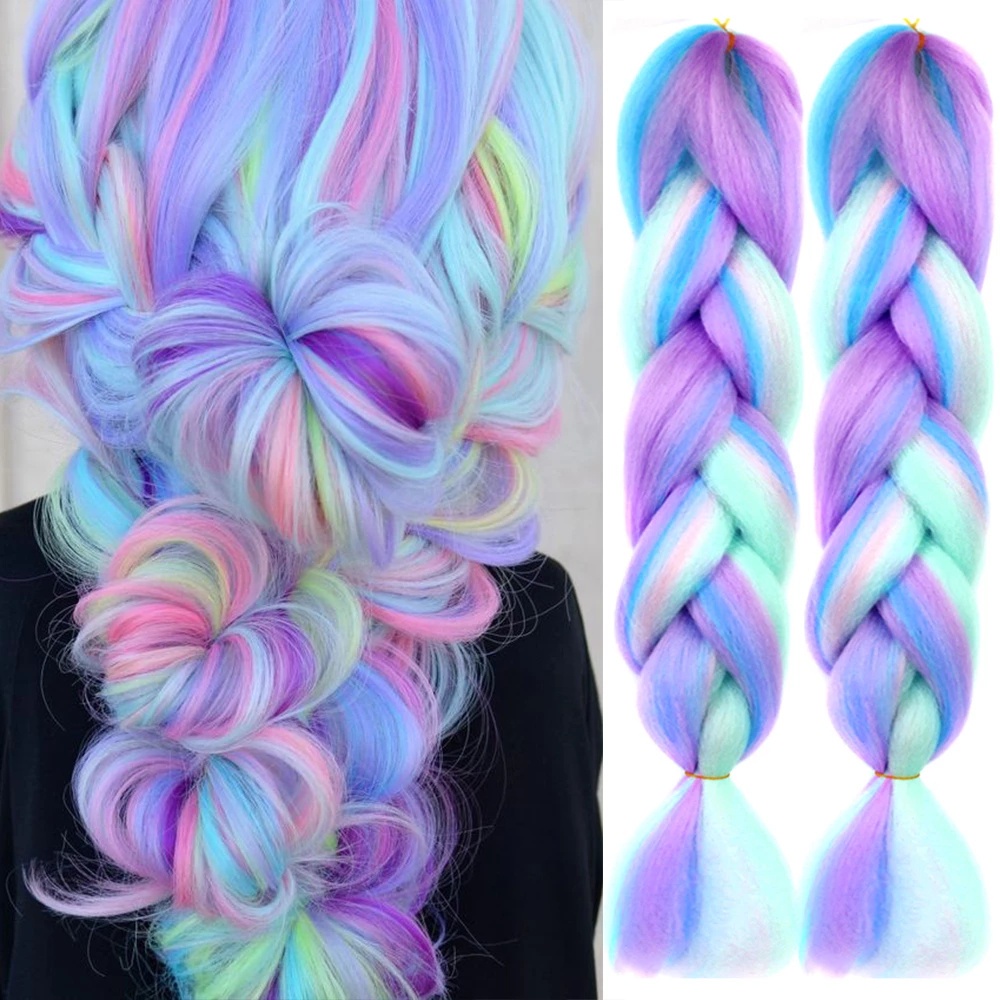 24 inch Long Synthetic Jumbo Braids Hair Extension Neon Ombre African ...
