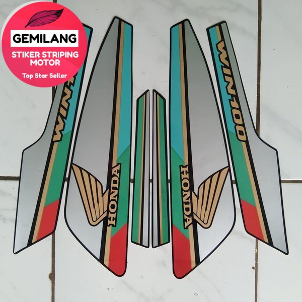 HIJAU Striping Decal Polet Sticker honda win 100 1994 Green silver list ...