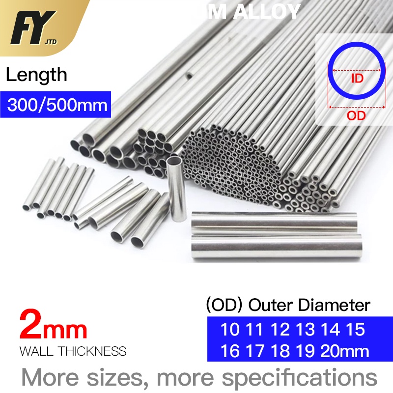 FUYI Aluminum tube 2mm wall thickness 10-20mm OD straight 300mm 500mm ...