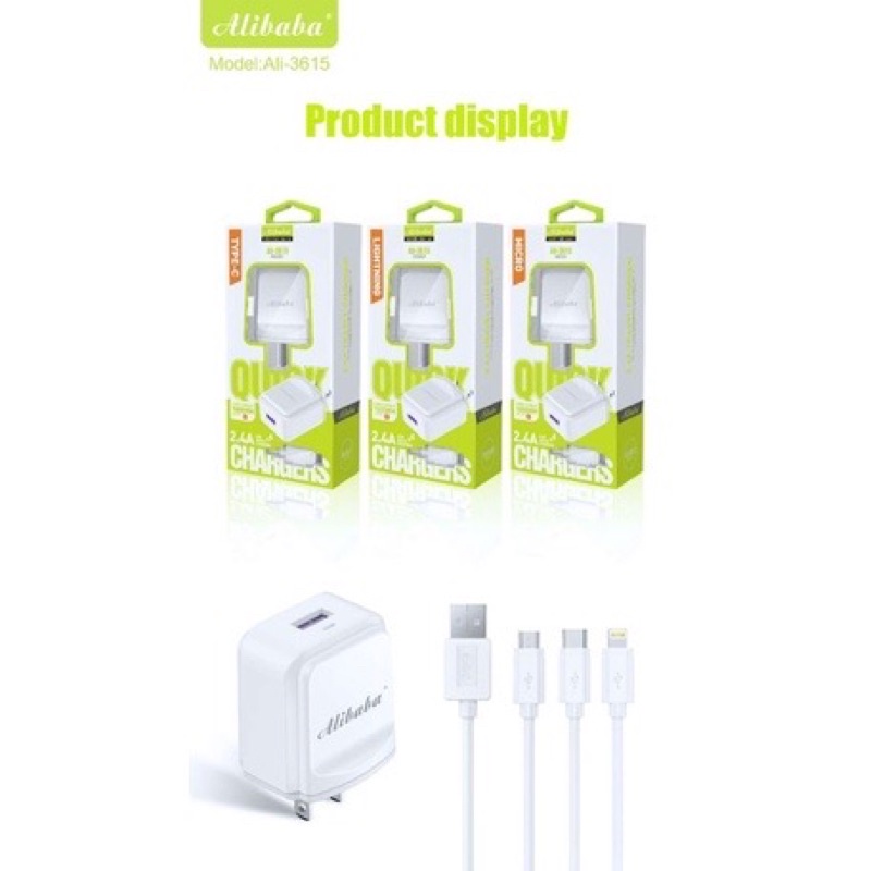 Alibaba Ali 3615 2.4A charger for micro/ios/Type C | Shopee Philippines