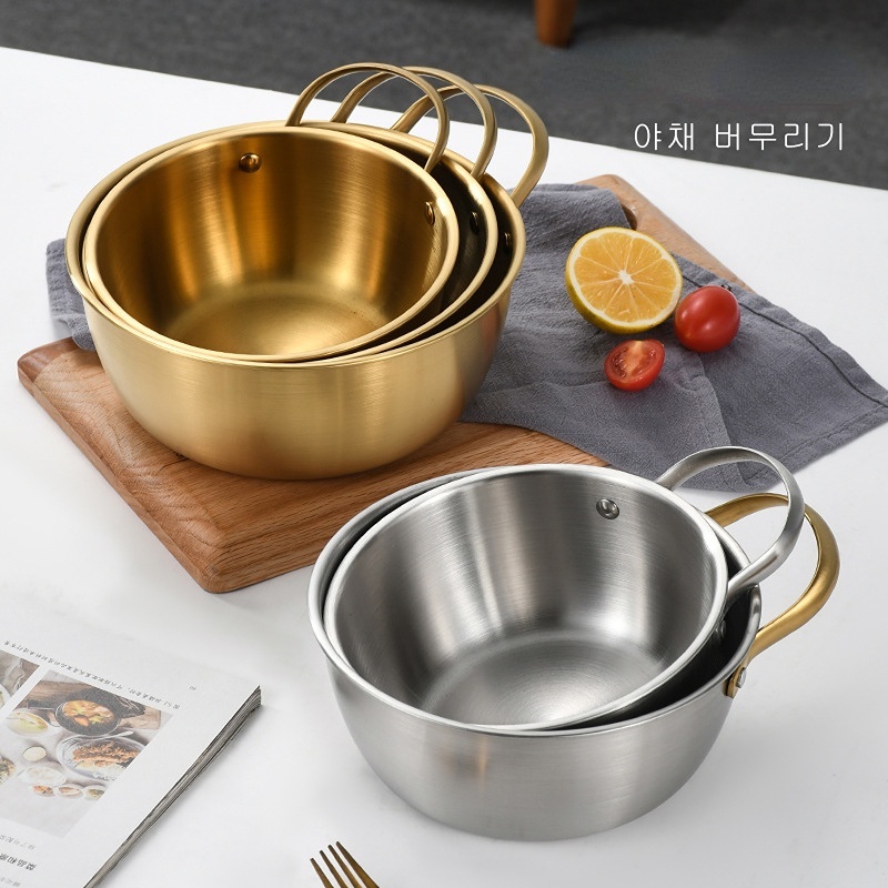 Stainless Steel Mixing Vegetable Basin Thickened With Ear Korean Noodle ...