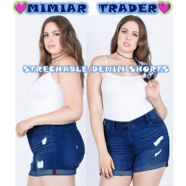 Highwaist Tattered Shorts Plus size Strechable Denim Maong AUGUST Shorts (30-40) | Shopee ...