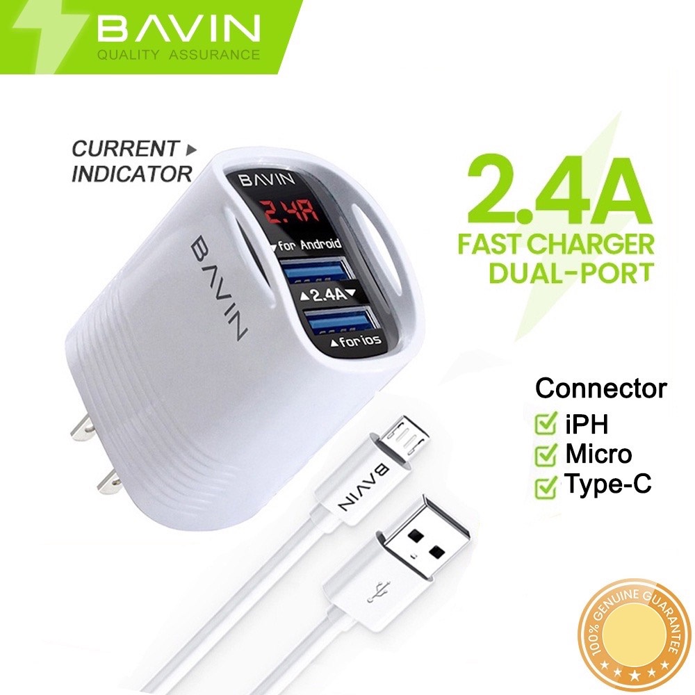 BAVIN 【PC317】 Digital Current Indicator Charger Dual USB Port w/ Cable ...