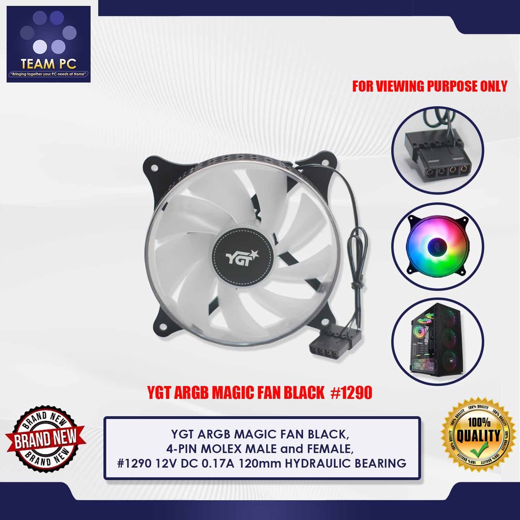 YGT ARGB MAGIC FAN BLACK, 4-PIN MOLEX MALE and FEMALE, #1290 12V DC 0 ...