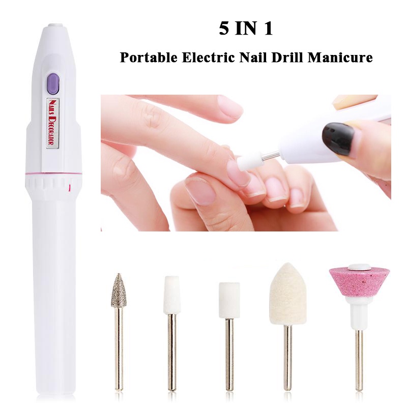 5 In 1 Professional Electric Nail Drill Kit Battery Manicure Pedicure ...