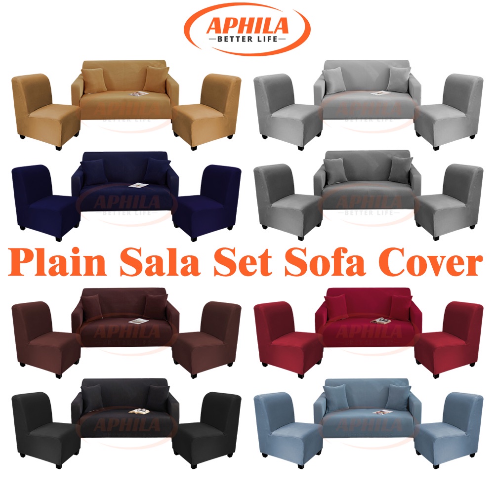 Aphila Plain 3 in 1 Set Sala Sofa Set Covers 2 Pcs Small Sofa Cover and ...