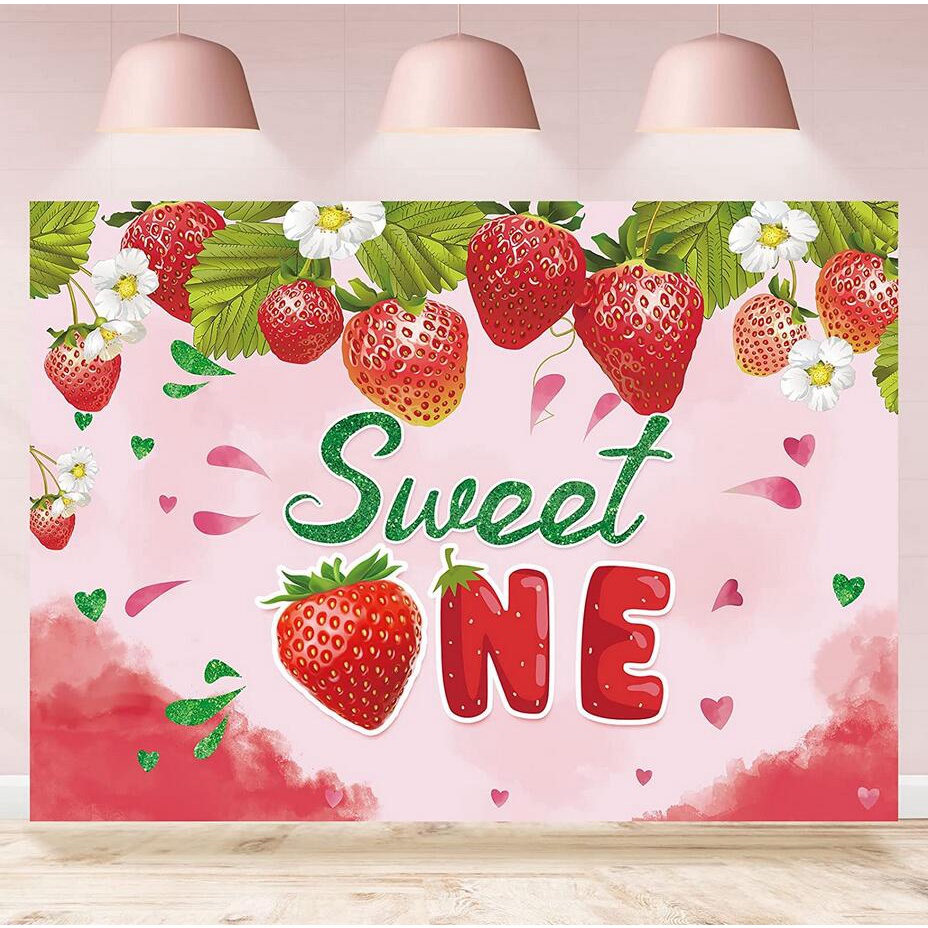 Strawberry 1st Birthday Backdrop for Girl Sweet One Background First ...