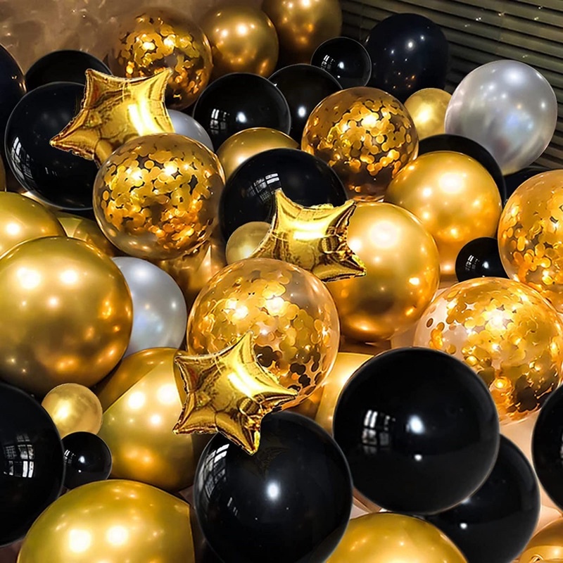 New Year Black Gold Theme 18/60 Birthday Party Backdrop Party Balloons ...