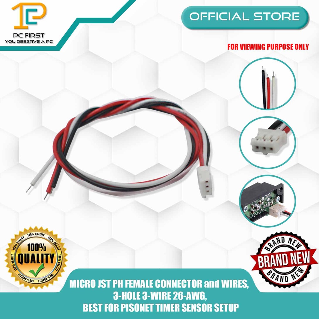 MICRO JST PH FEMALE CONNECTOR and WIRES, 3-HOLE 3-WIRE 26-AWG, BEST FOR ...