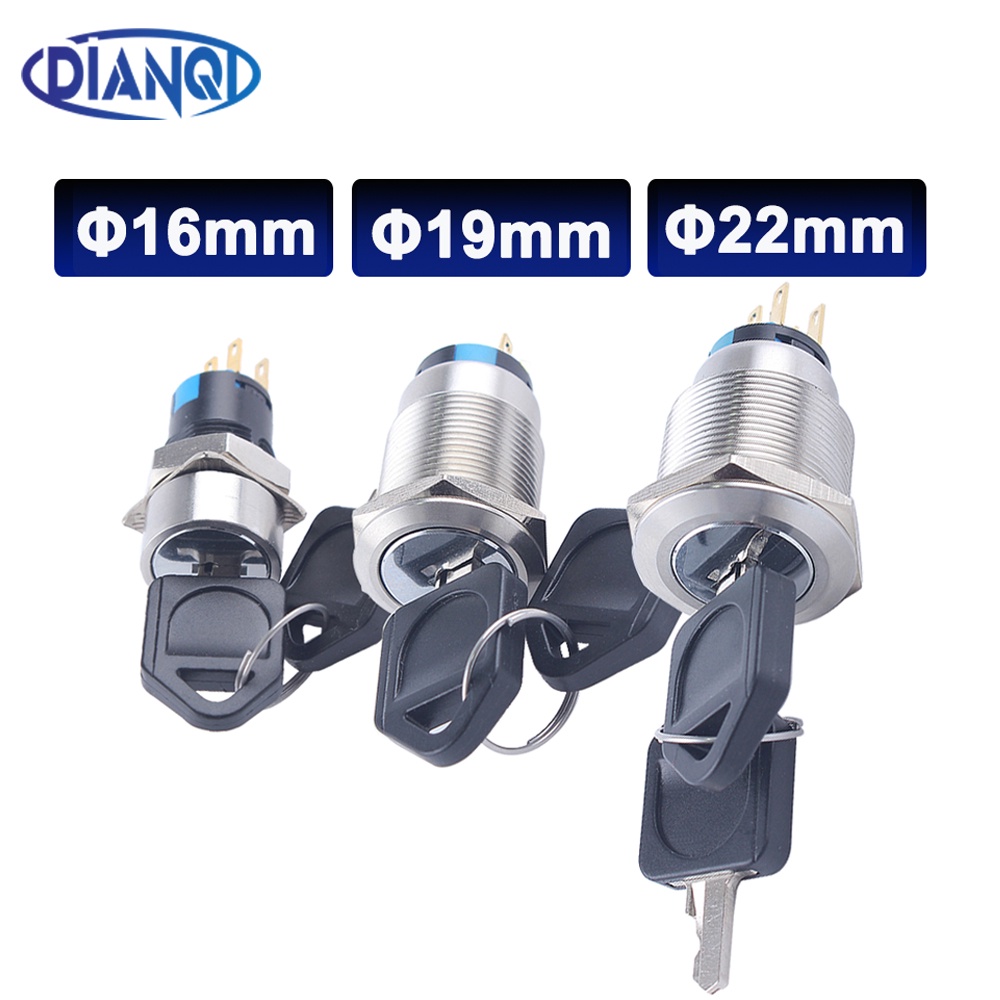 16mm 19mm 22mm Metal Rotary Key Switch 2 3 Position Waterproof ...