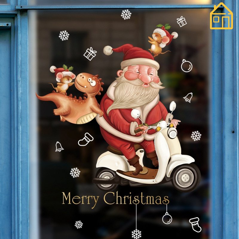 Christmas Window Car Animation Stickers /New Year Shopping Mall Glass ...