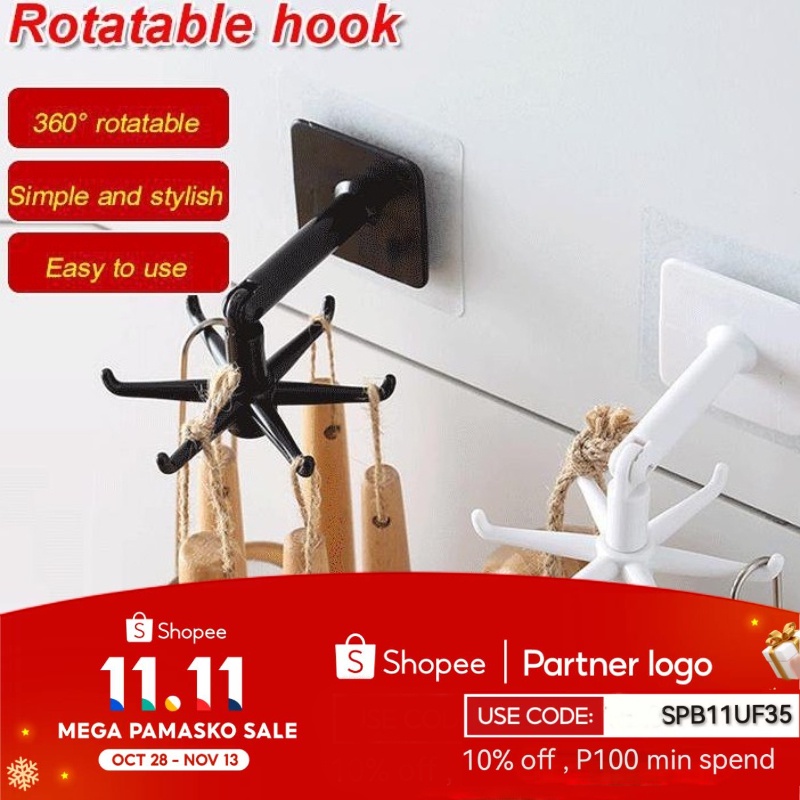 Rotatable Hook Multifunctional 360 rotary folding hook kitchen shelf ...