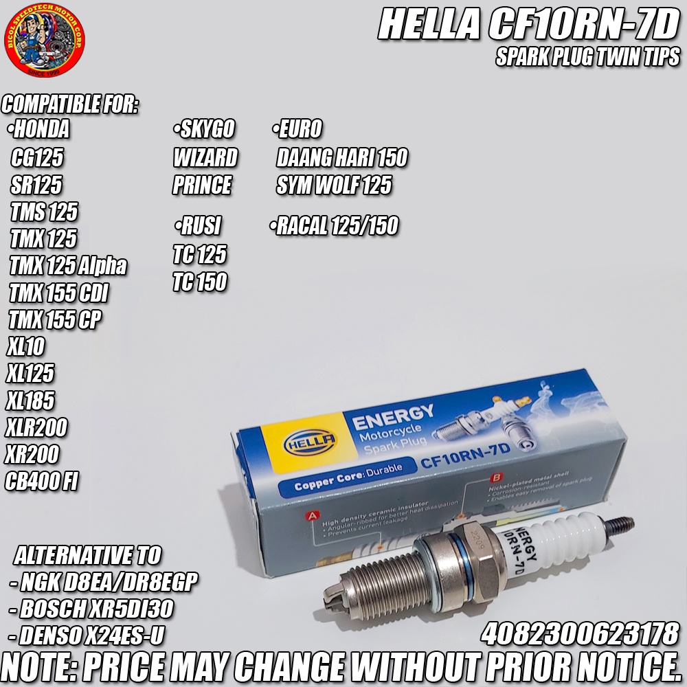 HELLA CF10RN-7D SPARK PLUG TWIN TIPS (DR8EA) (4082300623178) | Shopee ...