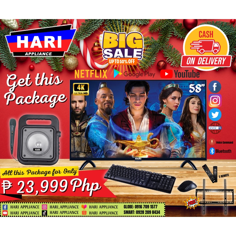 HARI TV 58inch Smart Android 9 w/ Hari Musika w/ Mic & Hari Wireless ...