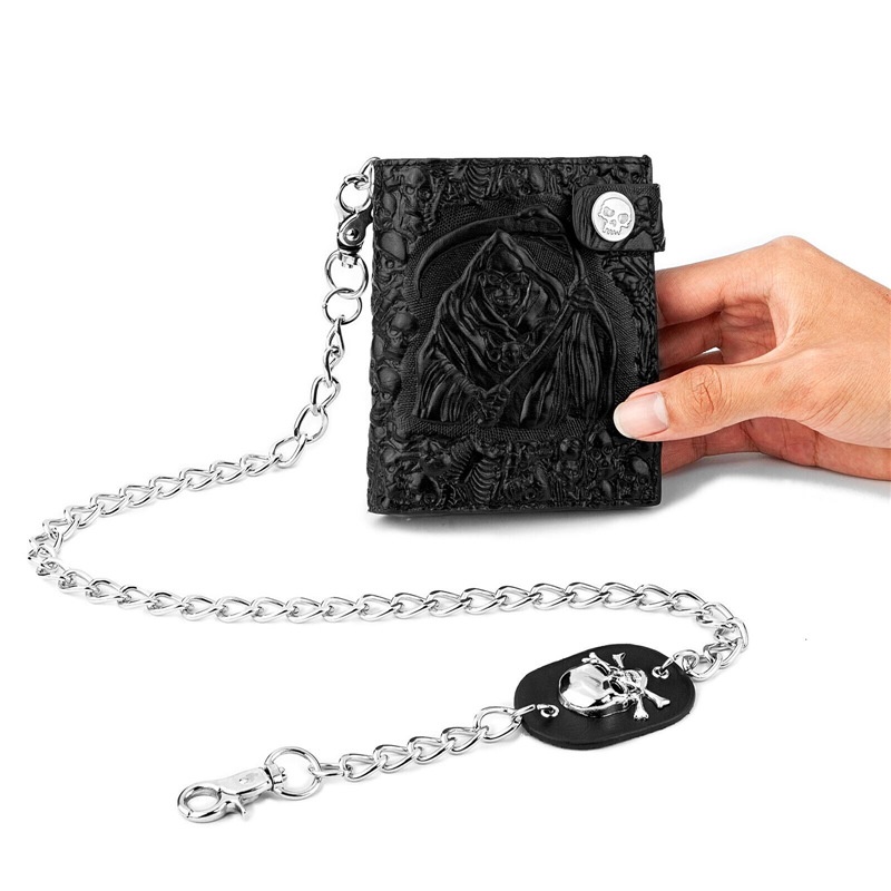 Unisex Punk Gothic Skull Biker Wallet with Chain Trucker Wallet Bifold ...