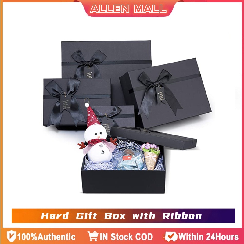 Square Hard Gift Box with Black Bowknot Ribbon,For Anniversaries ...