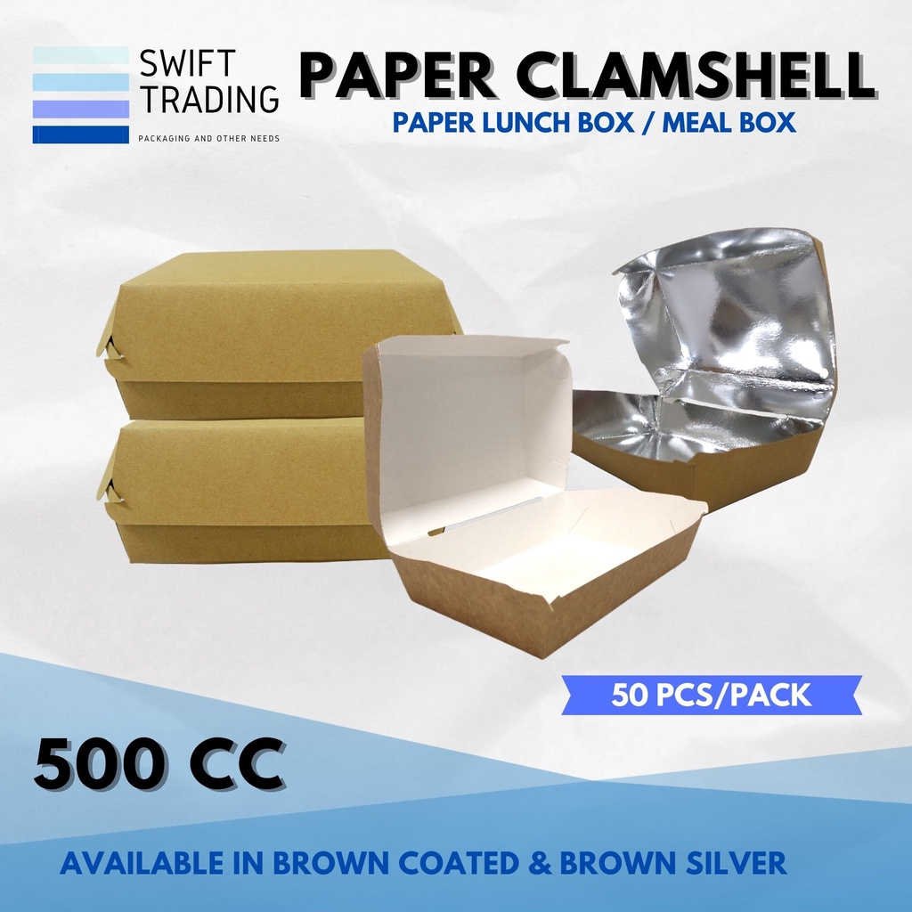 Lunch Box Medium Paper Clamshell Takeout box 500cc 50pcs Brown Coated ...