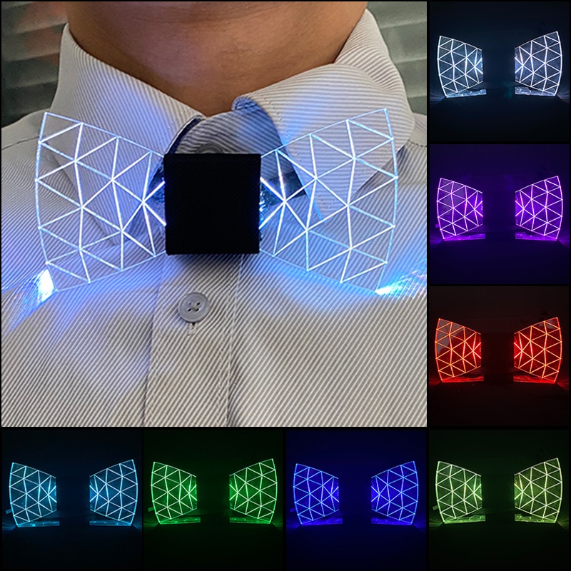 RGB Glow Bow Tie LED Flashing Bowtie Party Clothing Necklace for Men ...