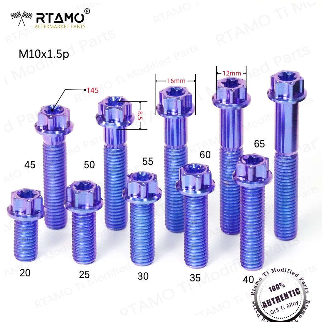 RTAMO Titanium Gr5 1.5P 16D M10x20-100L CNC Bolt Brembo Caliper 4 Pot M50 M50s M4 M4.32 | Shopee ...