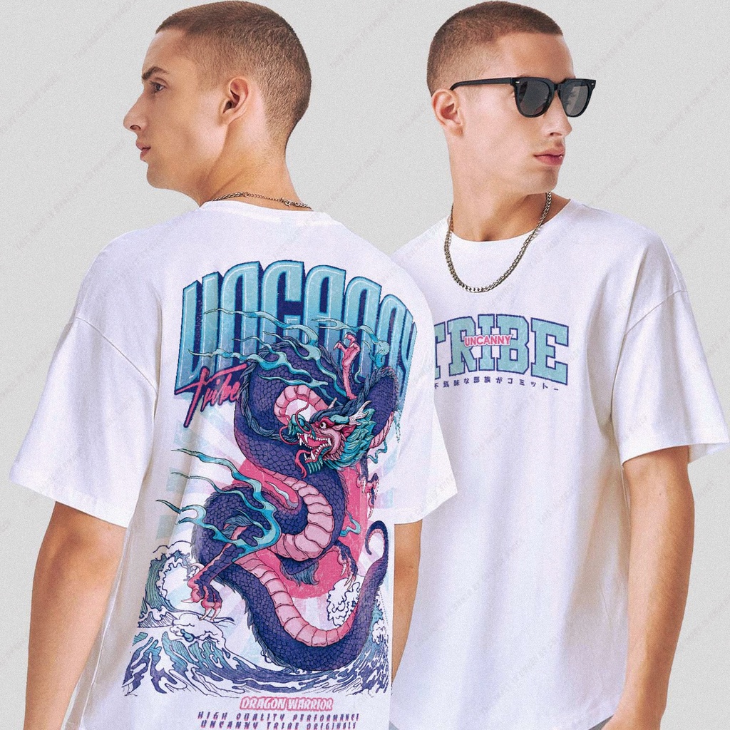 Uncanny Tribe® Dragon Warrior Unisex Oversized White Tshirt Tops ...