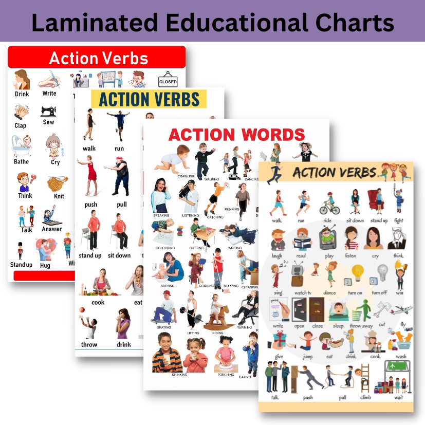Laminated Action Words Charts, Verbs Charts, Daily Routine Charts for ...