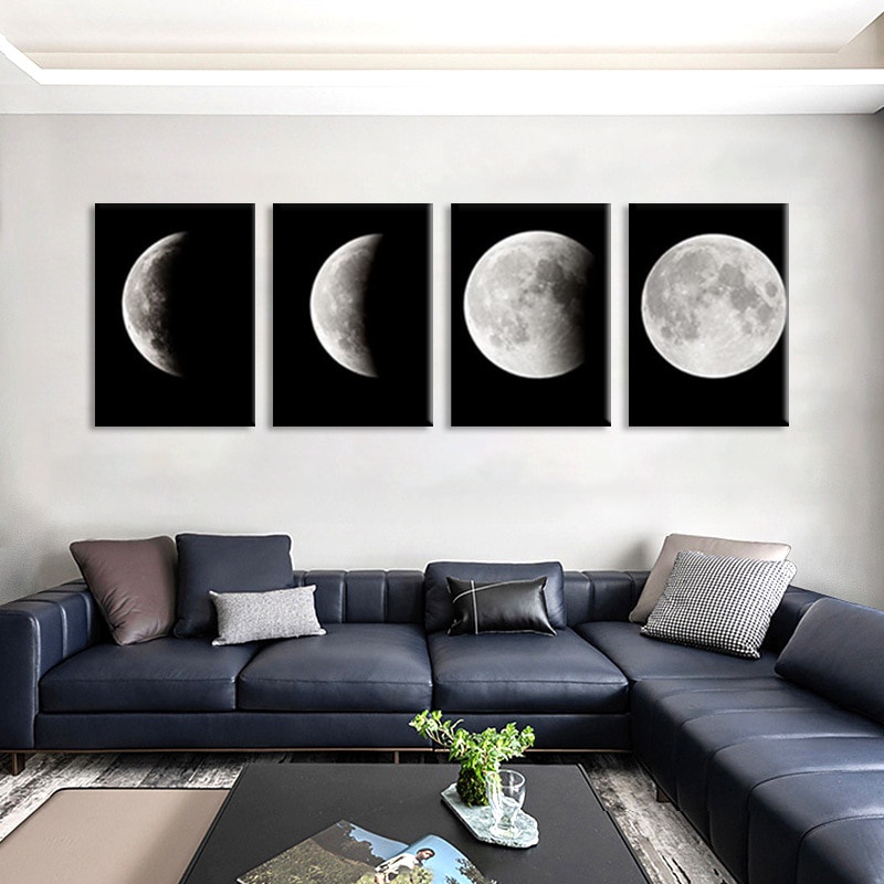 Minimalist Full Moon Poster Art Black White Moon Phases Prints Solar ...