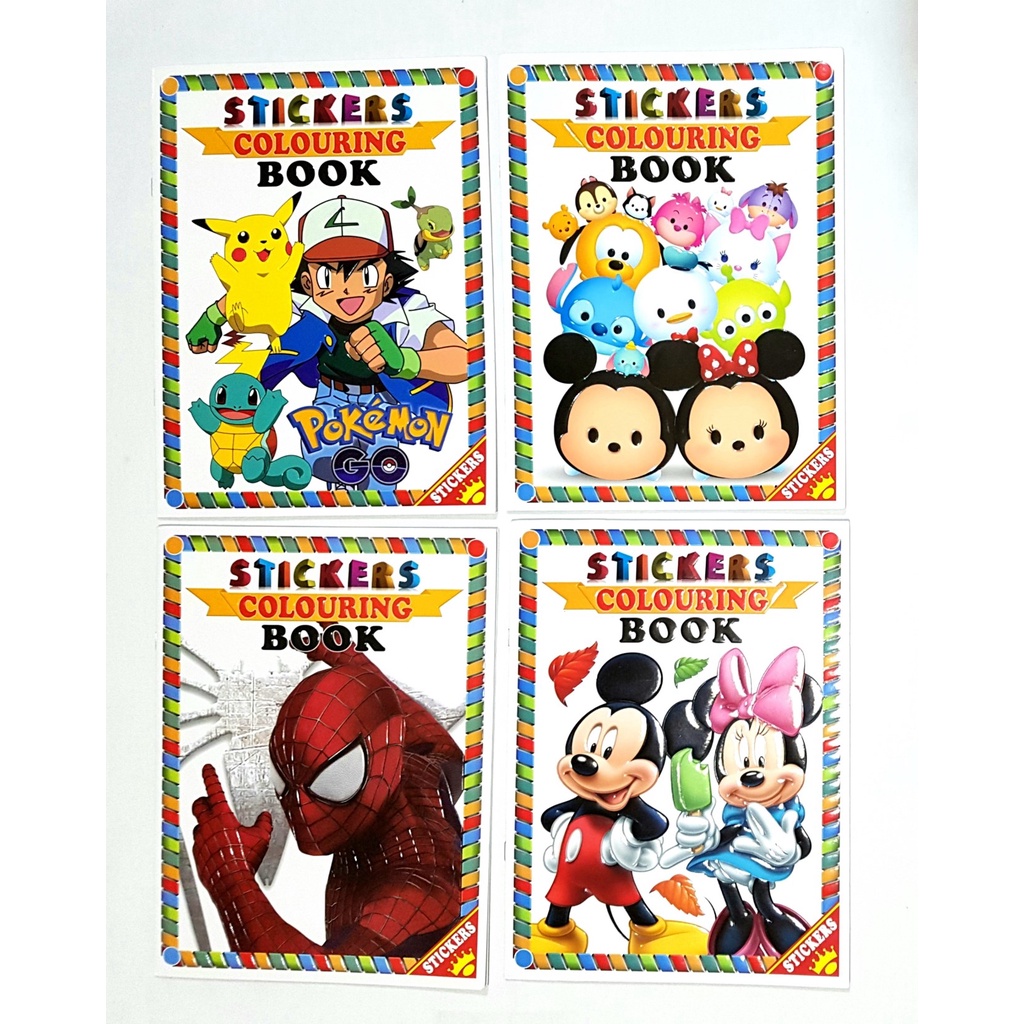 Sticker colouring book Spiderman colouring book Mickey colouring book ...
